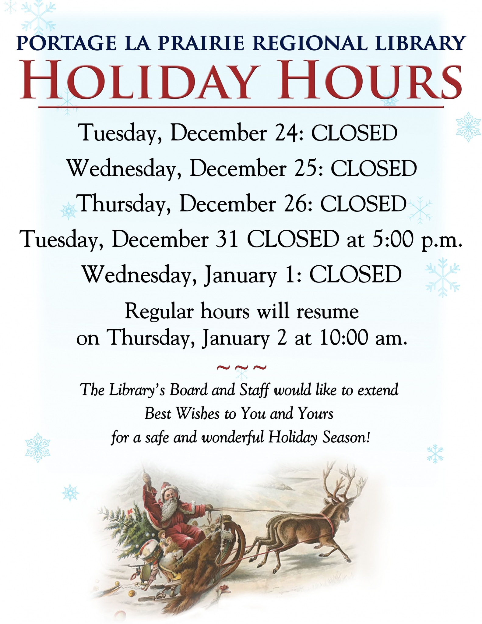 2019_Holiday Hours Sign – Portage Library